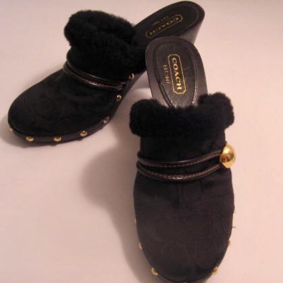 Coach | Shoes | Coach Black Fur Lined Mulesclogs | Poshmark